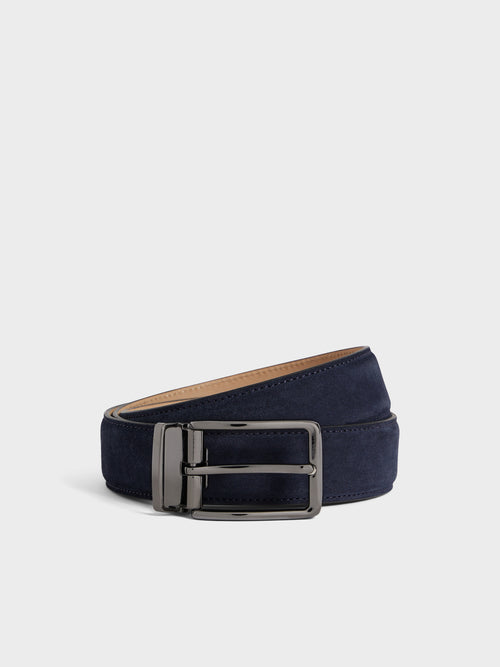 Ceinture ajustable en cuir nubuck bleu marine Father & Sons