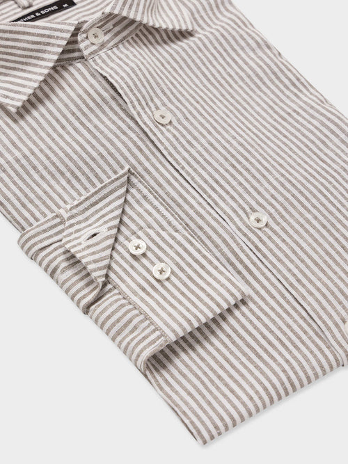 Chemise regular en pinpoint de lin et coton kaki à rayures Father & Sons