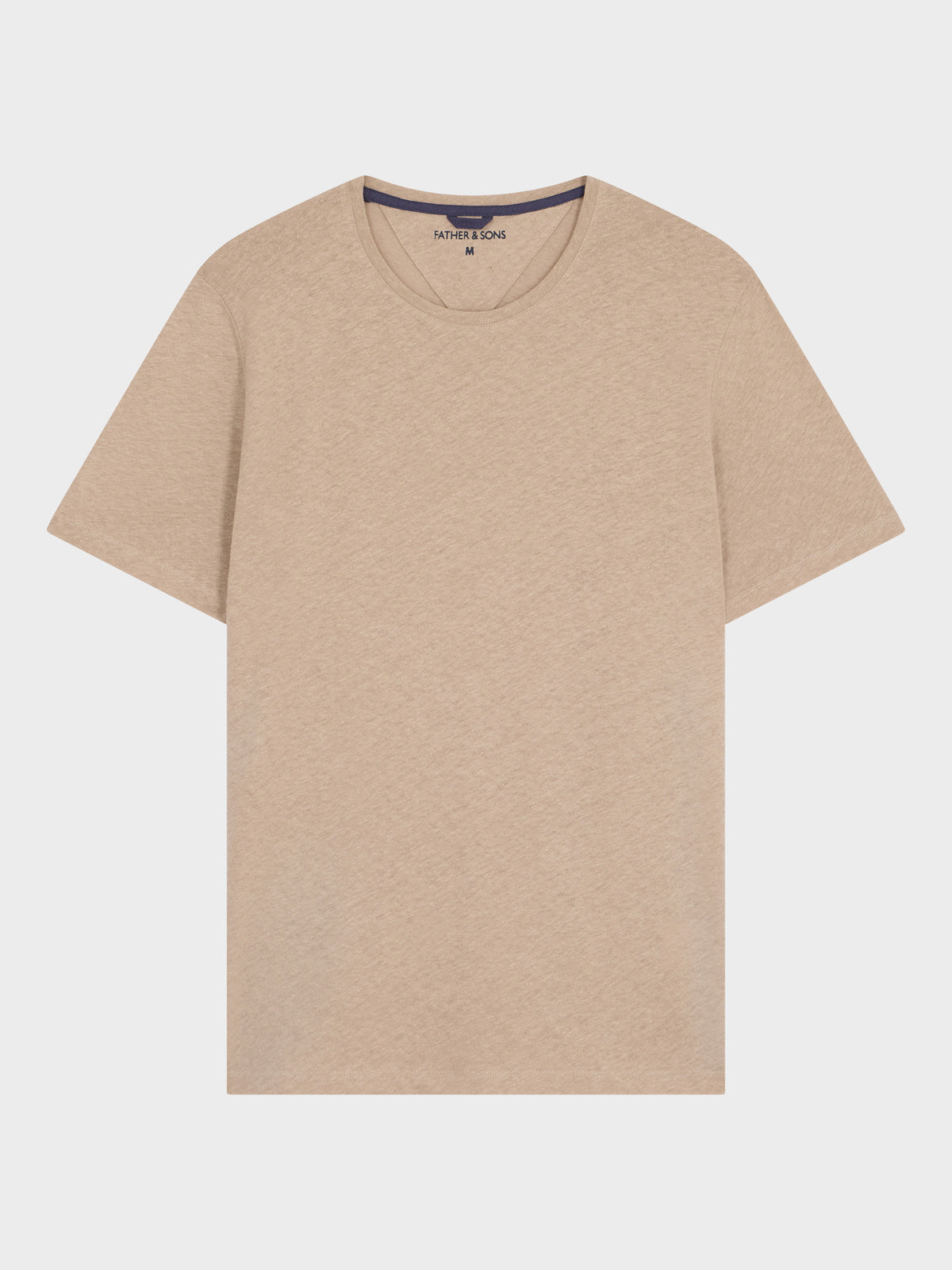Tee-shirt col rond en coton et lin beiges Father & Sons